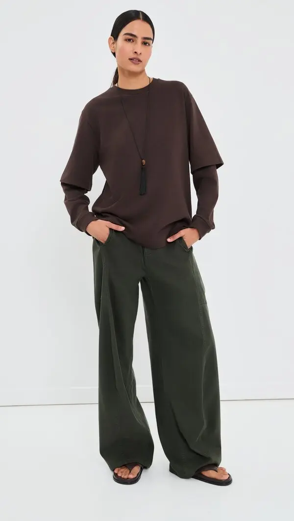Tibi Perfect Double Layer Long Sleeve Tee - Brown