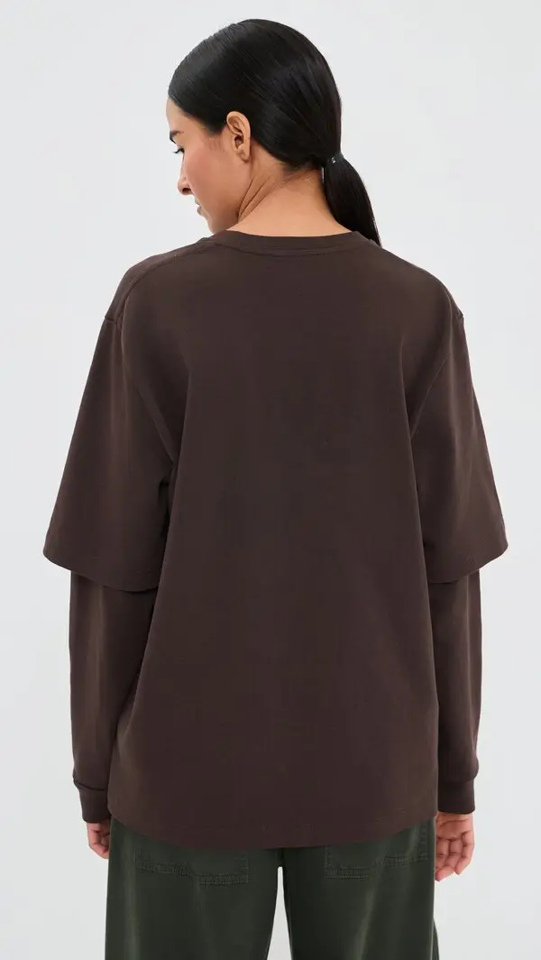 Tibi Perfect Double Layer Long Sleeve Tee - Brown