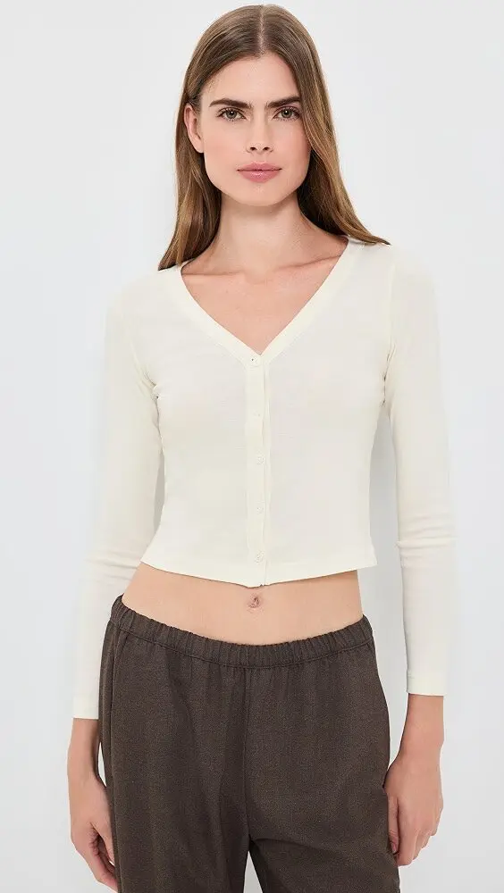 Enza Costa Supima Cotton V Neck Cardigan