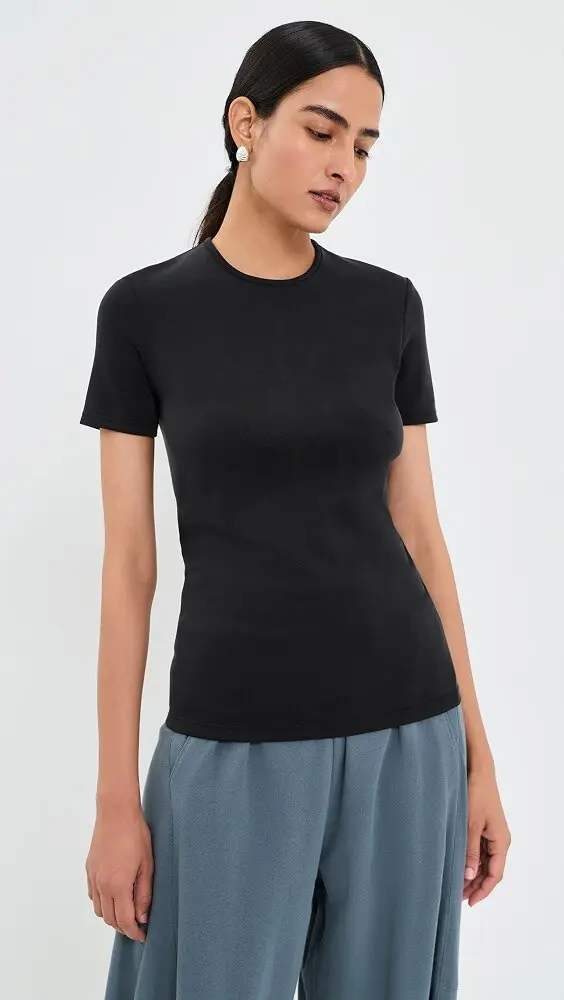 Tibi Feather Weight Viscose Neoprene Short Sleeve Tee