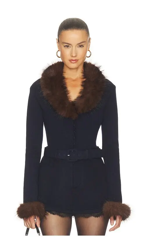 SELF-PORTRAIT Faux Fur Knit Cardigan