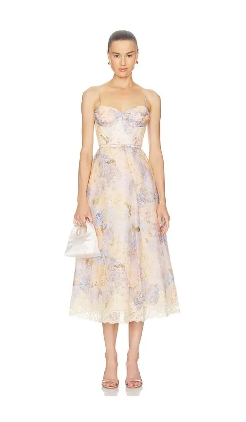 Zimmermann Valiant Tucked Midi Dress In Peach