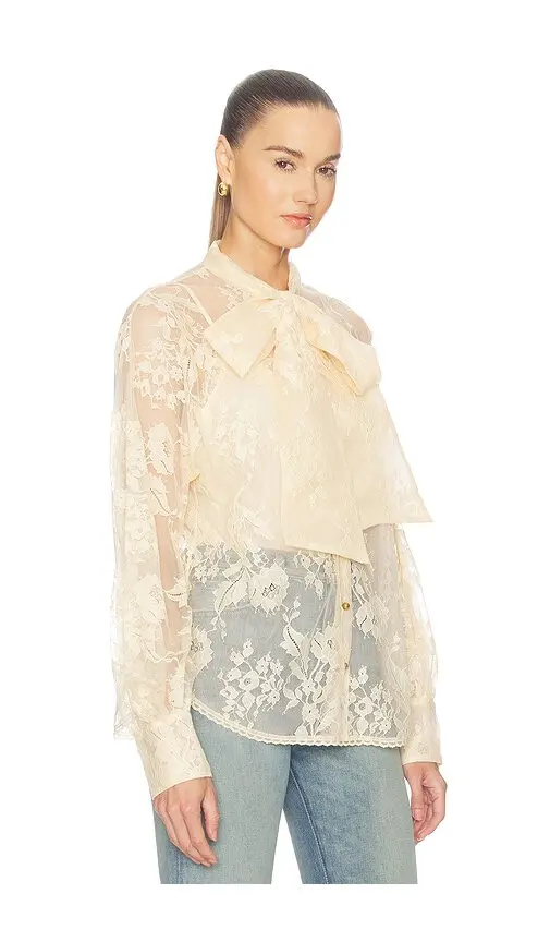 Zimmermann Valiant Lace Pussybow Blouse In Nude - Sand