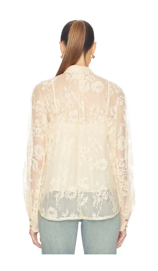 Zimmermann Valiant Lace Pussybow Blouse In Nude - Sand