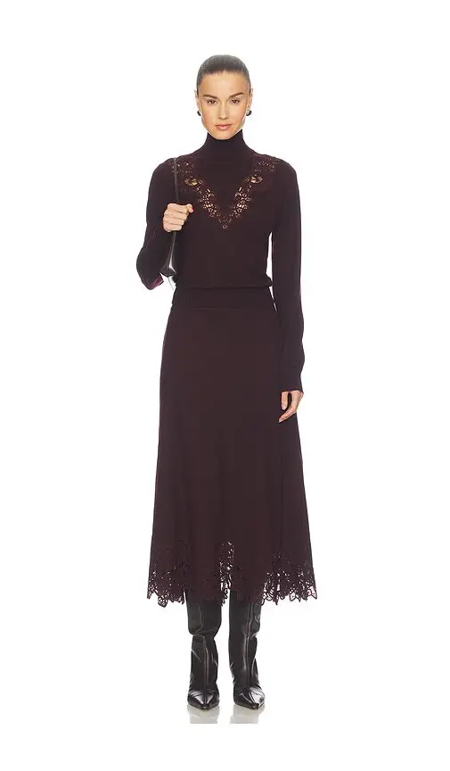 Zimmermann Valiant Merino Lace Turtleneck In Burgundy