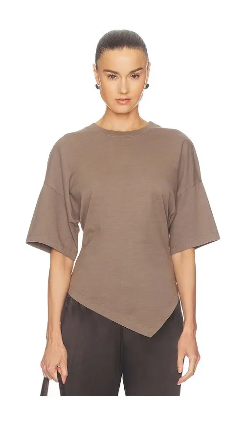 Enza Costa Supima Structured Jersey Assymetrical Tee In Tan