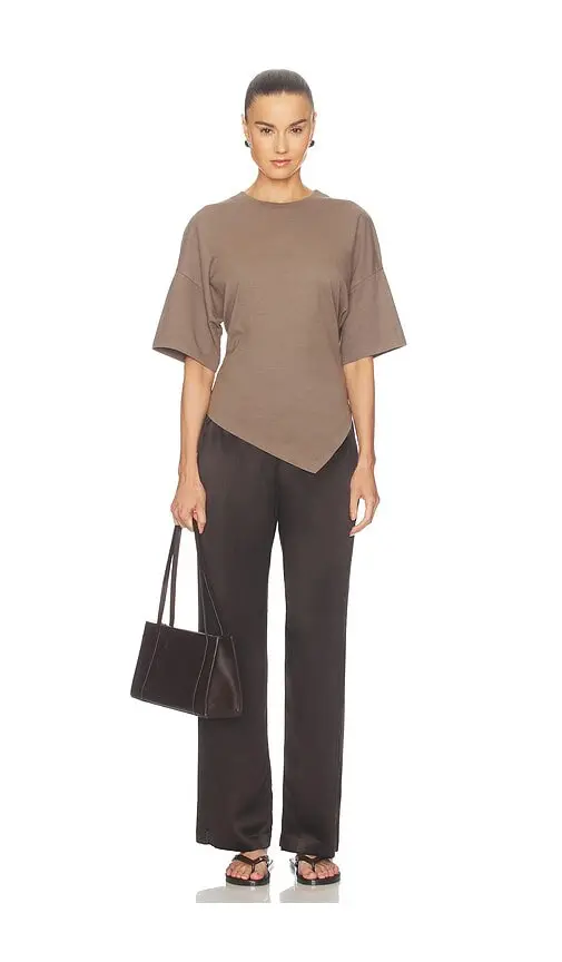 Enza Costa Supima Structured Jersey Assymetrical Tee In Tan