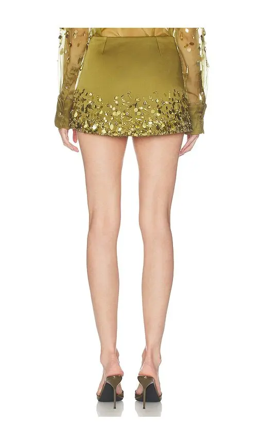 Retrofete Quilly Embroidered Skirt In Olive