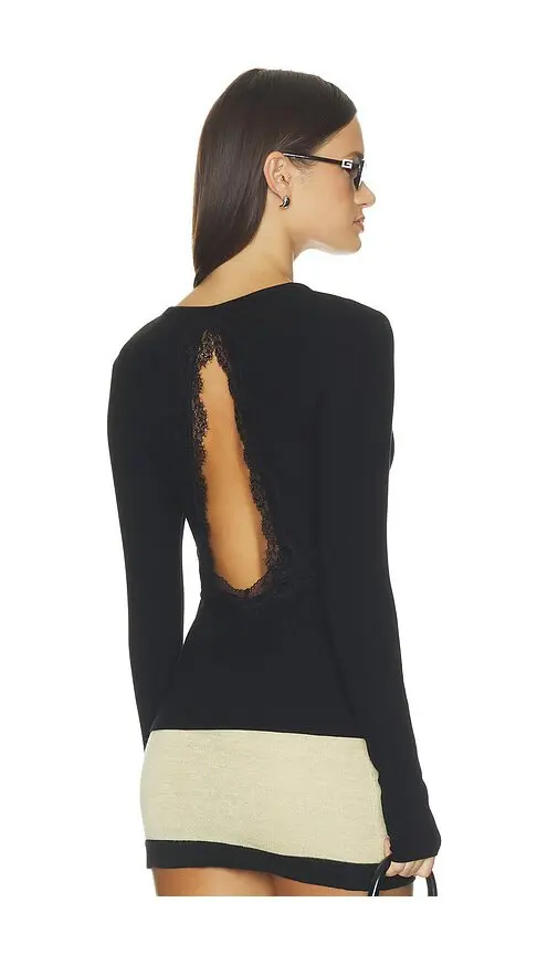 ELODIE THE LABEL Noir Lace Back Ribbed Top