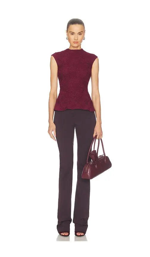 ROTATE BY BIRGER CHRISTENSEN Flower Mesh Top In Burgundy