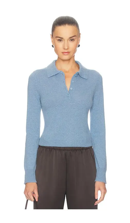 Simkhai Constance Long Sleeve Polo In Baby Blue