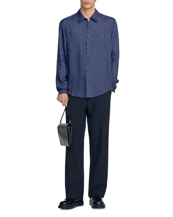 Sandro Jacquard Square Cross Loose Fit Shirt - Navy Blue