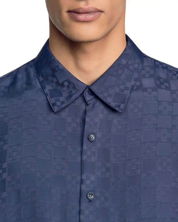 Sandro Jacquard Square Cross Loose Fit Shirt - Navy Blue
