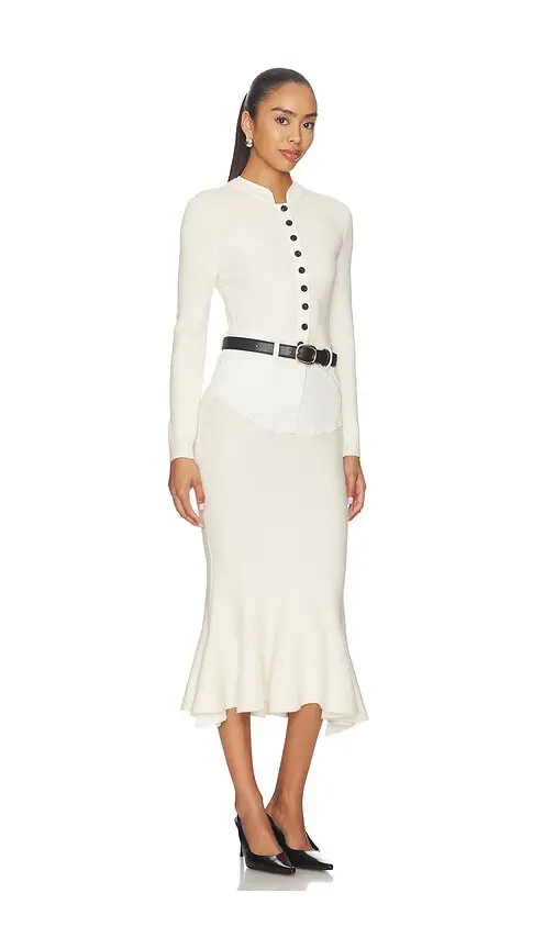 SELF-PORTRAIT Knit Denim Insert Midi Dress