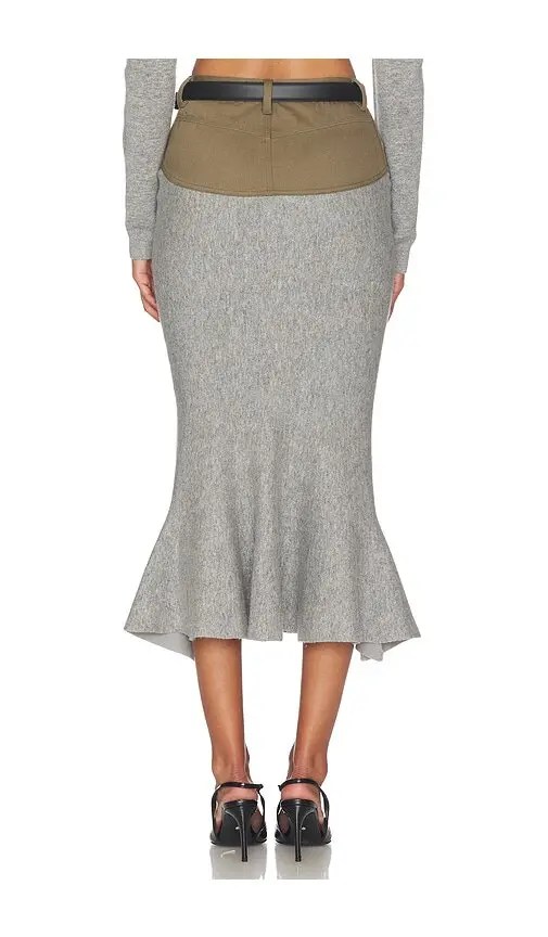SELF-PORTRAIT Knit Khaki Denim Insert Midi Skirt