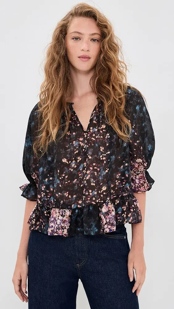 Ulla Johnson Elise Short Sleeve Silk Blouse
