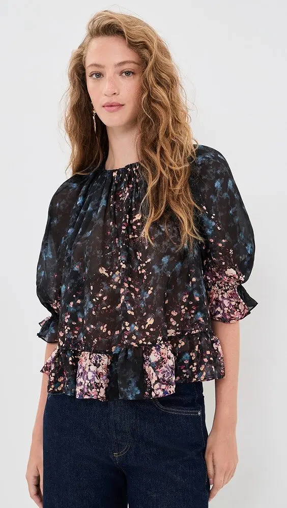 Ulla Johnson Elise Short Sleeve Silk Blouse
