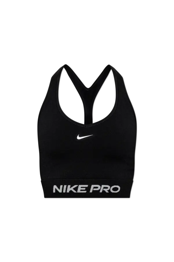 Nike Cropped Sports Top With Swoosh Logo And Pro Branding - Black