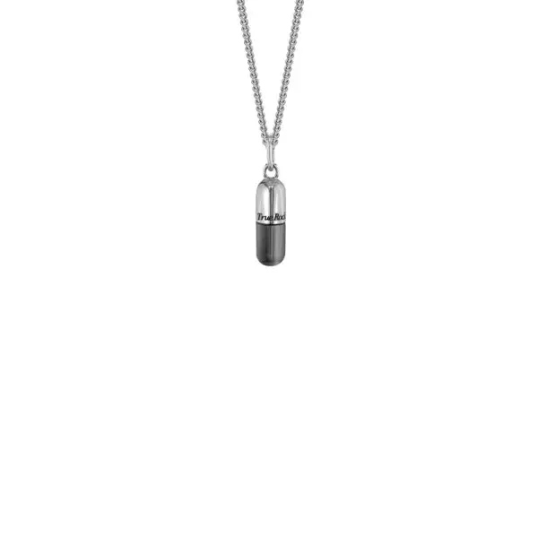 TRUE ROCKS Grey / Silver Mini Pill Pendant Gun Metal Grey & Sterling Silver