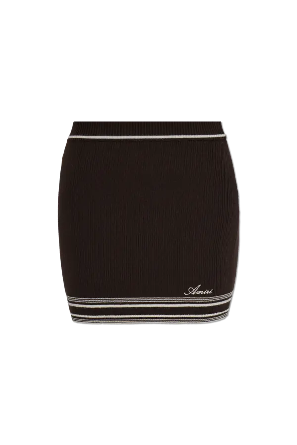 Amiri Ribbed Wool Mini Skirt With Embroidered Logo