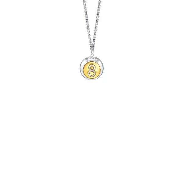 TRUE ROCKS Gold / Silver 2 Tone Sterling Silver &18kt Gold Plated Mini 8 Ball Pendant