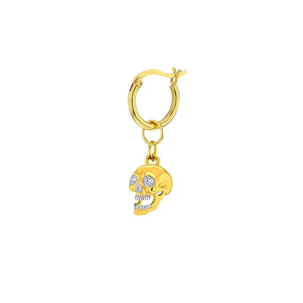 TRUE ROCKS Gold / Silver 2 Tone Gold & Silver Skull Charm Hung On Gold Hoop Gold