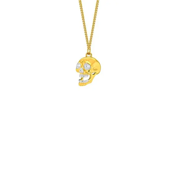 TRUE ROCKS 18kt Plated & Sterling Silver 2-tone Mini Skull Pendant