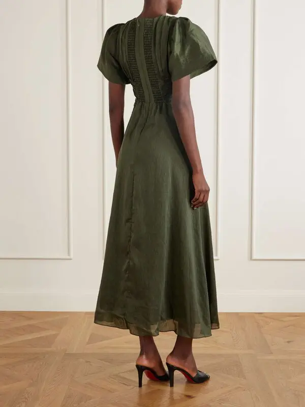 Aje Movement Gathered Lyocell And Linen-blend Midi Dress