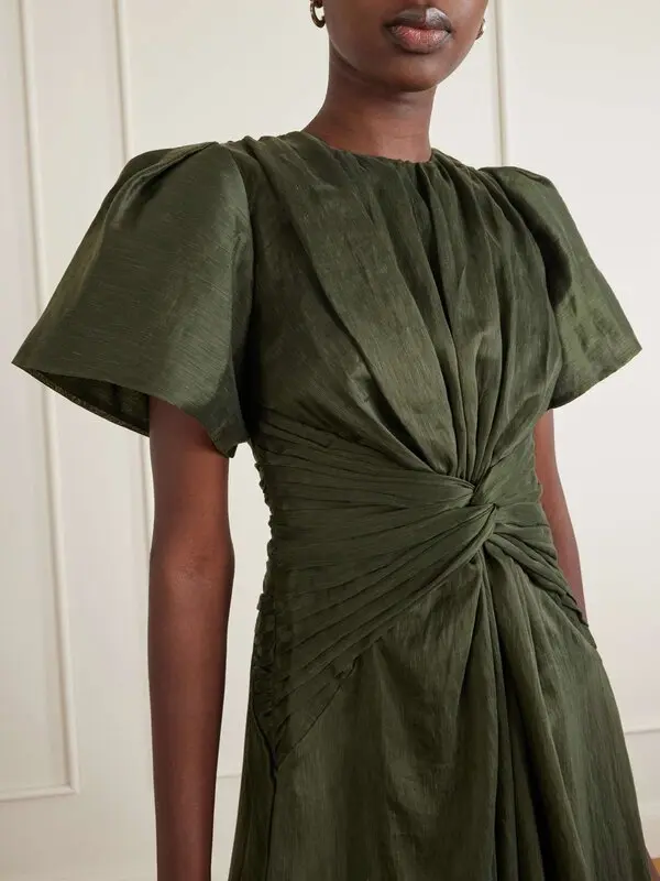 Aje Movement Gathered Lyocell And Linen-blend Midi Dress