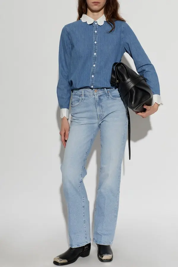 MOTHER The Frilly Foxy Boxy Denim Shirt