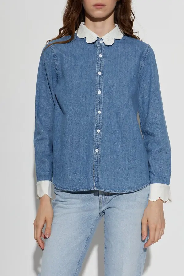 MOTHER The Frilly Foxy Boxy Denim Shirt