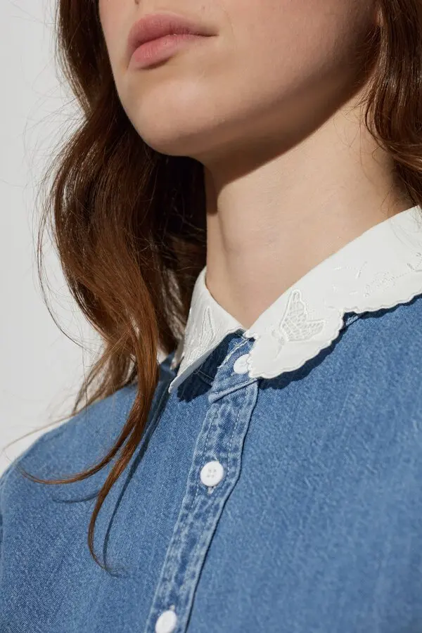 MOTHER The Frilly Foxy Boxy Denim Shirt