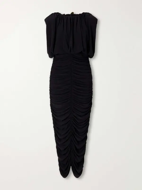 Aje Lunaria Gathered Belted Jersey Midi Dress