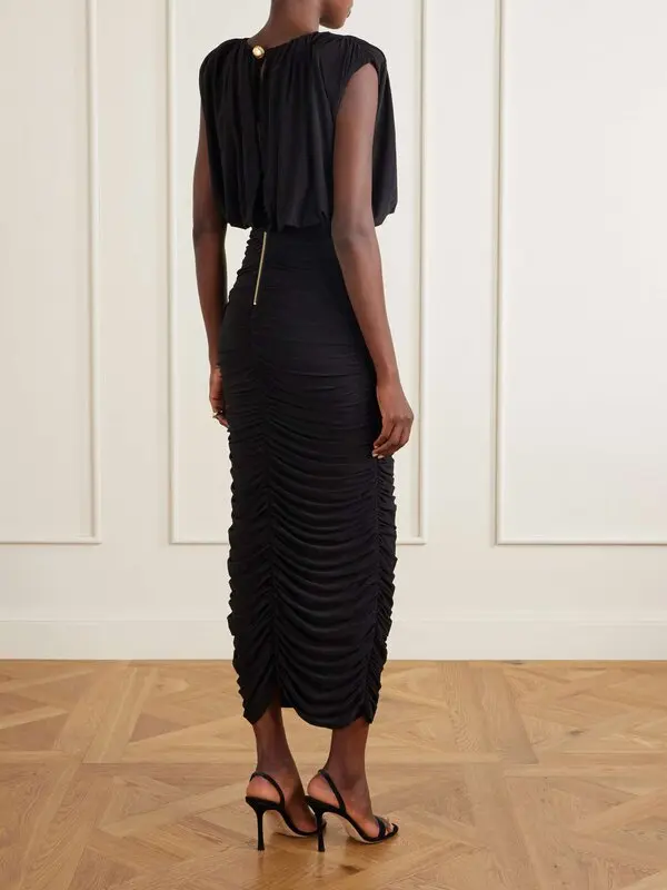 Aje Lunaria Gathered Belted Jersey Midi Dress