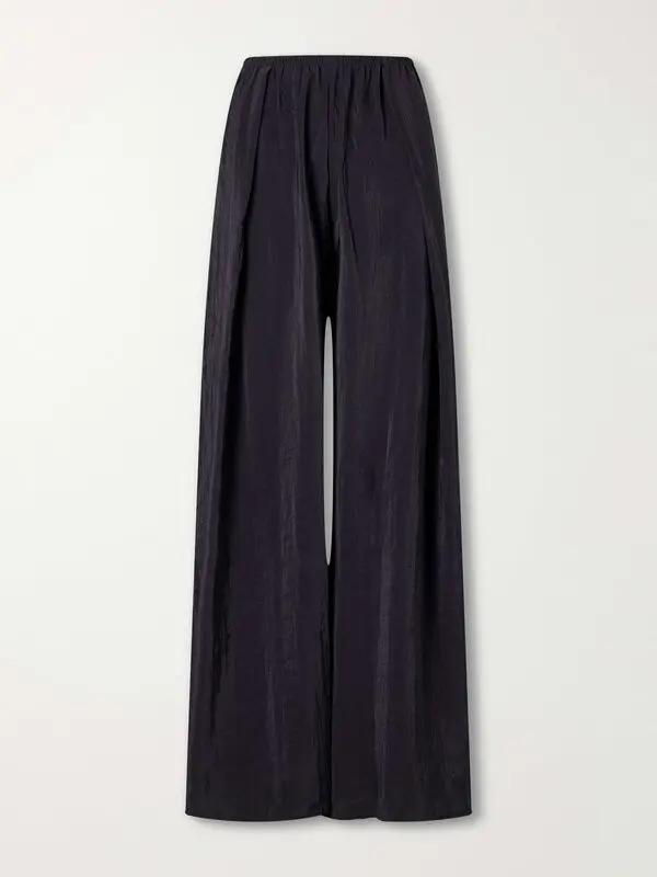 LA LIGNE Pleated Crinkle Satin Wide-leg Pants