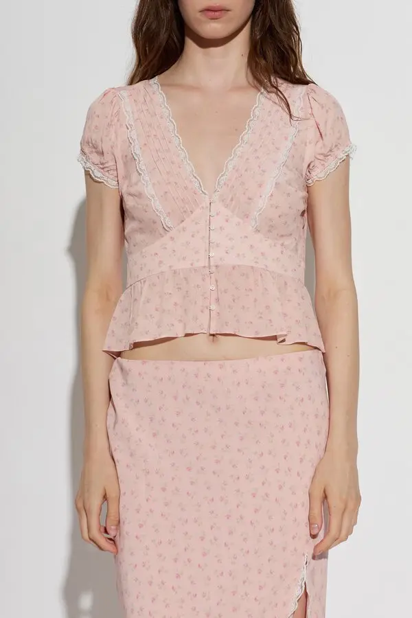 LoveShackFancy Short-sleeved ‘bondy’ Top - Pink