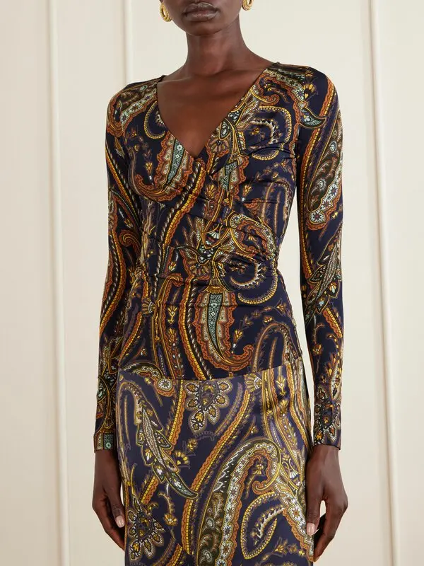 Etro Paisley-printed Jersey Blouse - Blue