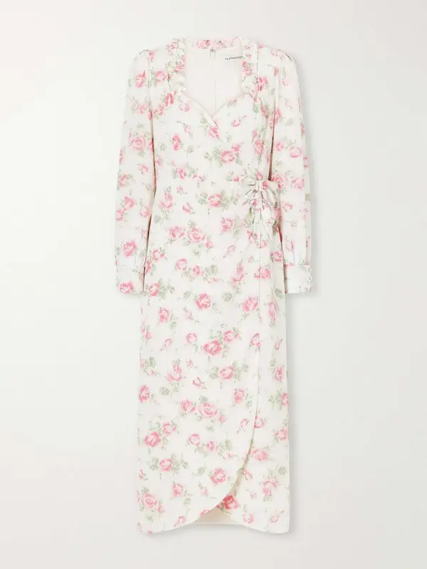 Alessandra Rich Floral-print Wrap Silk Midi Dress