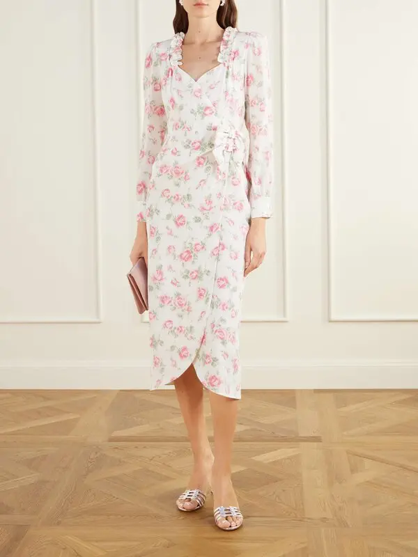 Alessandra Rich Floral-print Wrap Silk Midi Dress