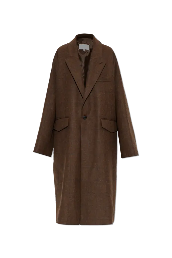 MAISON MARGIELA Wool Coat With Checked Pattern - Brown