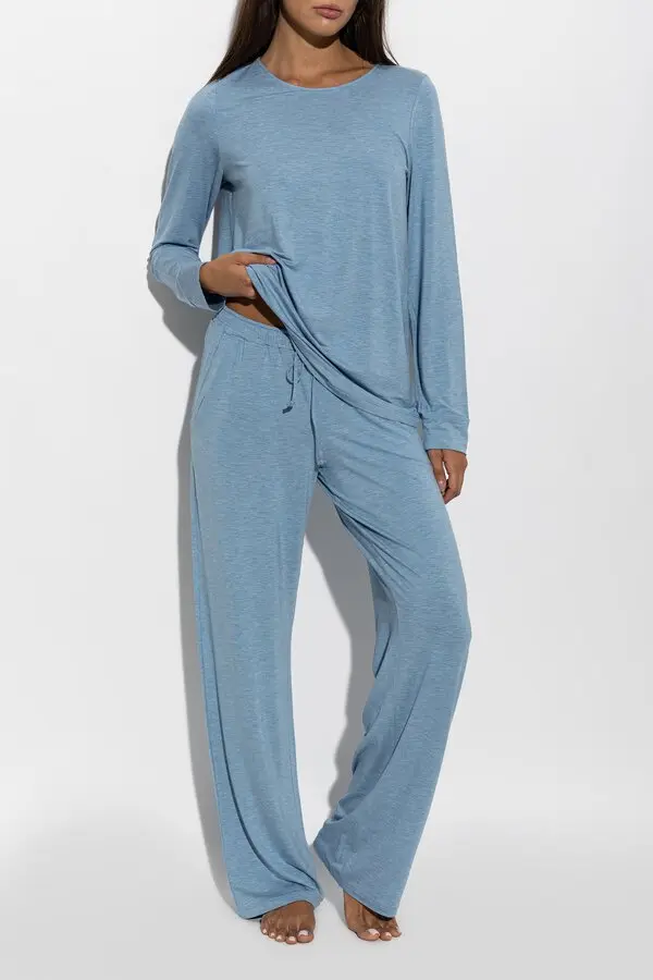Hanro Nightdress 'natural Elegance' With Long Sleeves - Blue