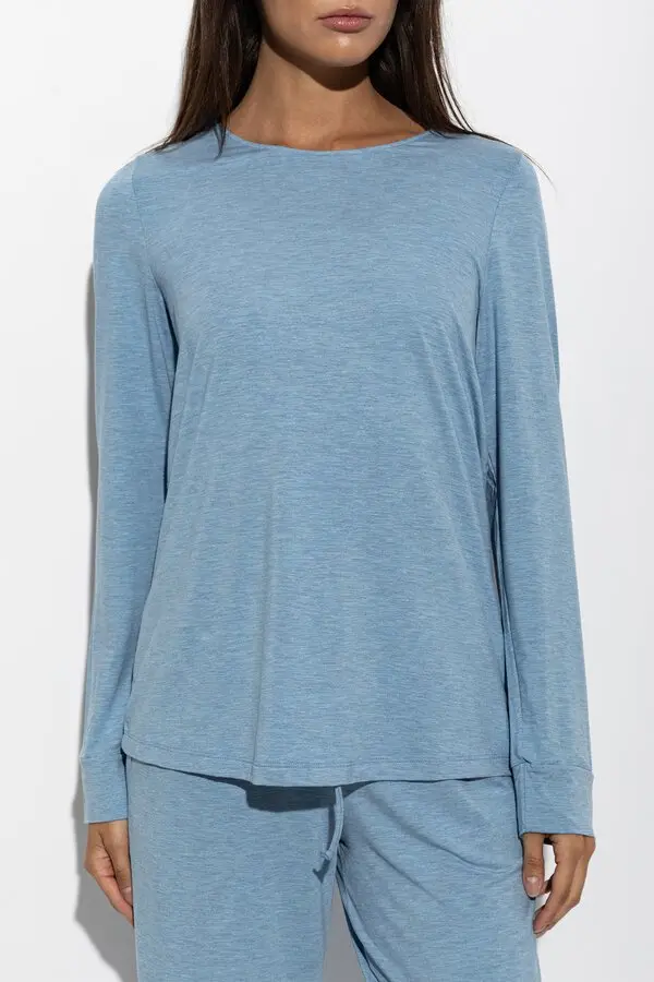 Hanro Nightdress 'natural Elegance' With Long Sleeves - Blue