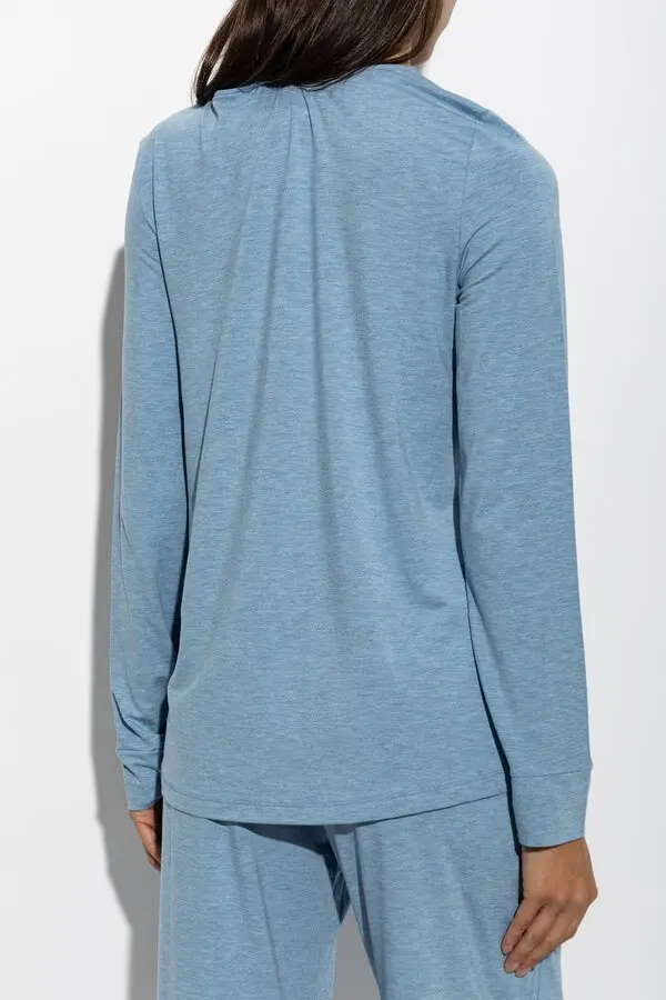 Hanro Nightdress 'natural Elegance' With Long Sleeves - Blue