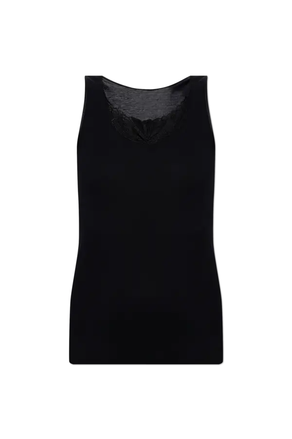 Hanro Rosaria' Cotton Tank With Lace Detail - Black
