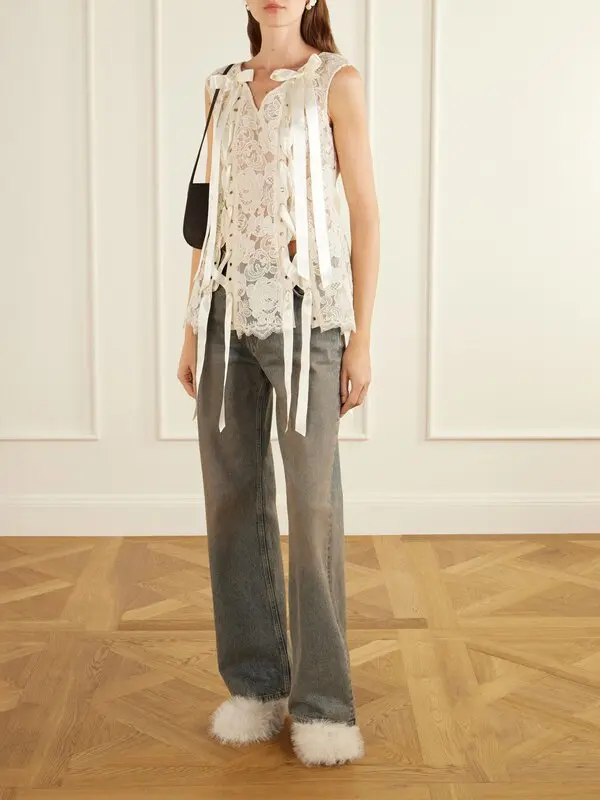 Simone Rocha Lace And Ribbon Detail Top - Neutrals