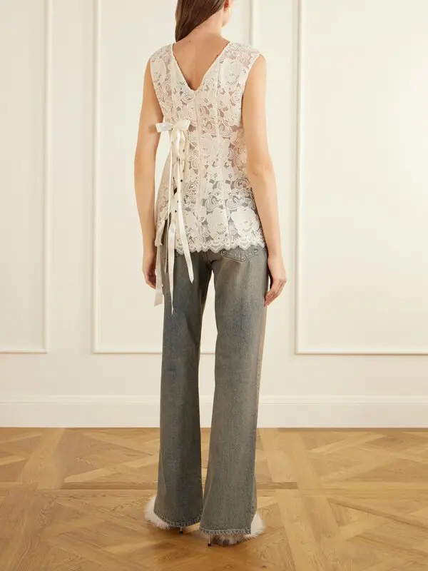 Simone Rocha Lace And Ribbon Detail Top - Neutrals