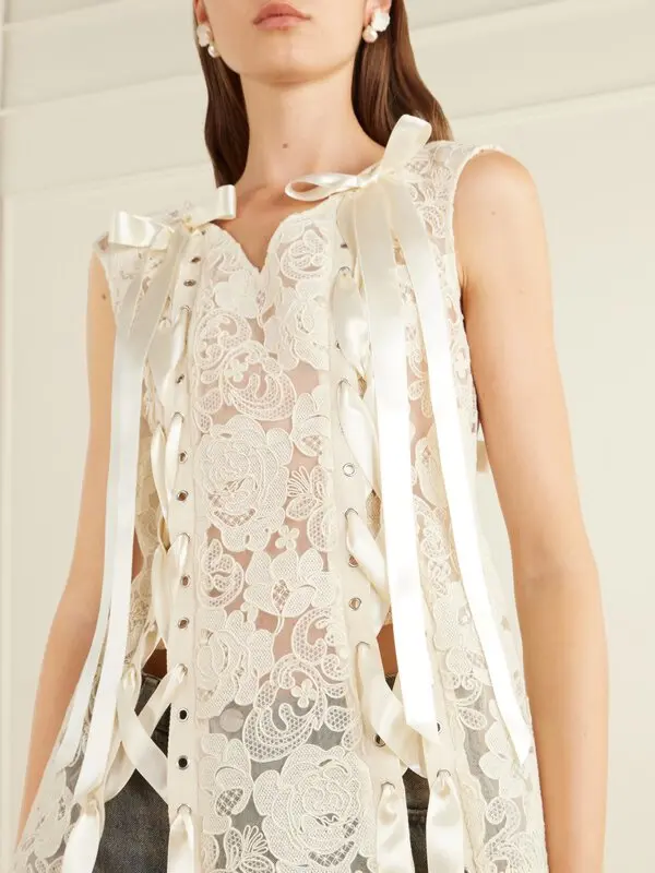 Simone Rocha Lace And Ribbon Detail Top - Neutrals