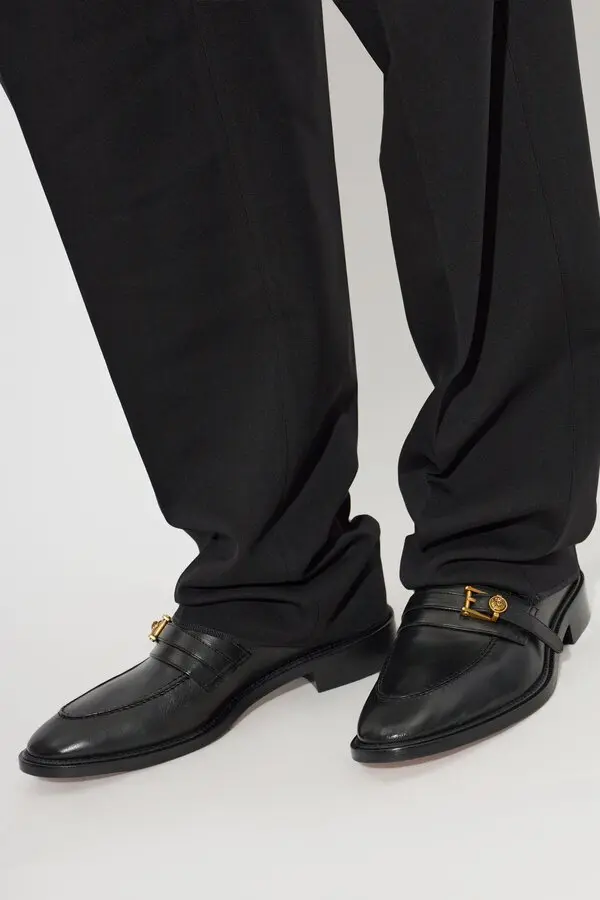 Versace Primo Loafers With Gold Clasp - Black