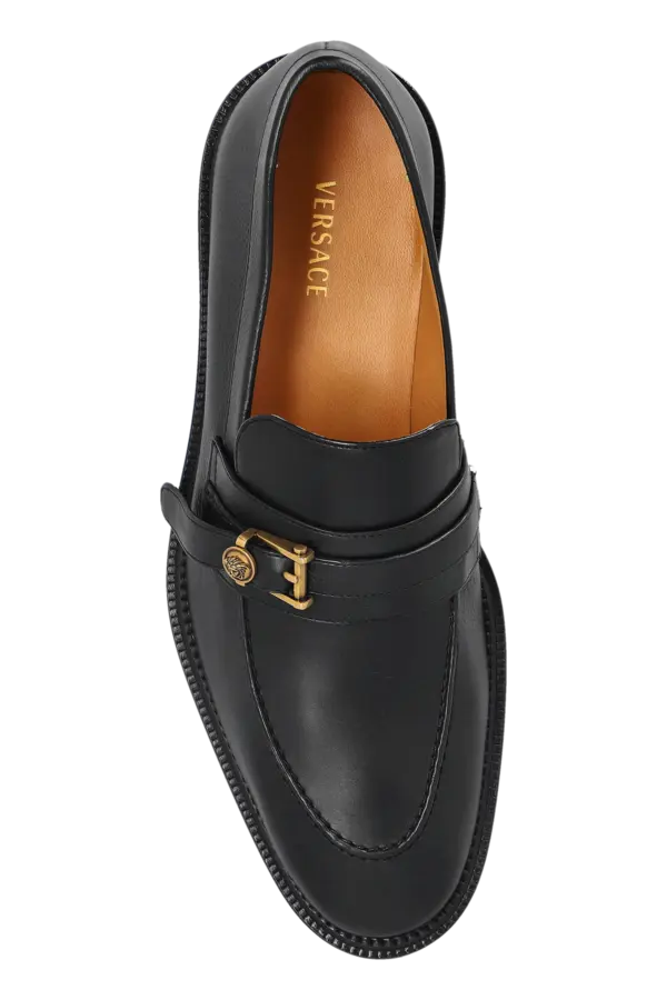 Versace Primo Loafers With Gold Clasp - Black