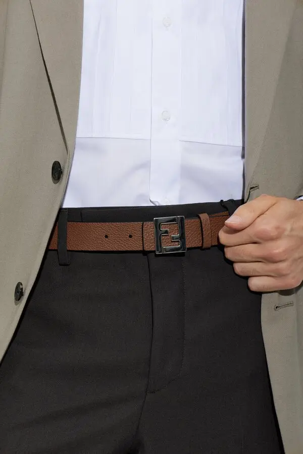 Fendi Reversible Leather Belt With Signature Buckle